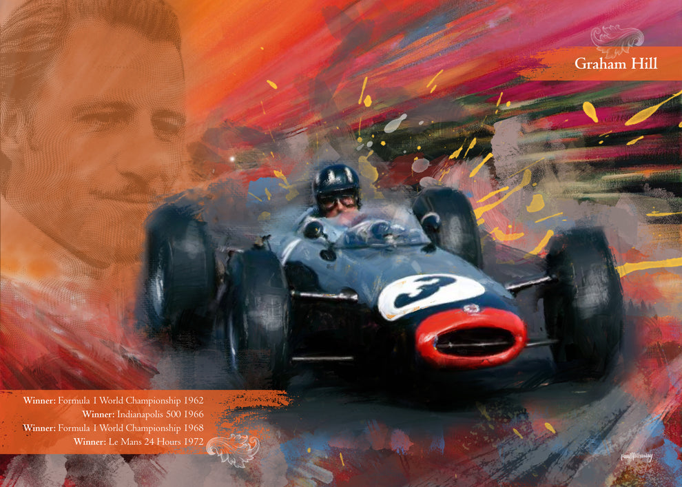Graham Hill - Motor Racing Art Print - Option 2 – Arty Print Creations